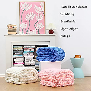 Tocozy Chunky Knit Blanket Soft Cozy Chenille Throw Handmade Cable Knit Blanket for Bed Sofa Home Decor Light Gray 60x80 Inch