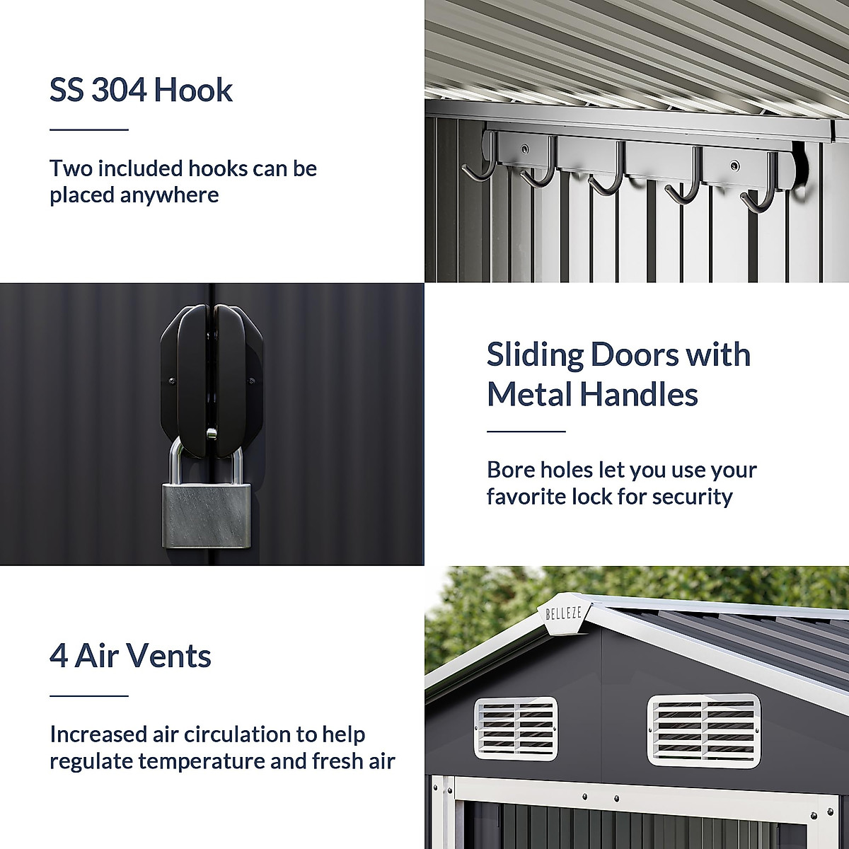 BELLEZE 6 x 4 FT Outdoor Storage Shed, Reinforced Garden Shed with Air Vent, Lockable Door, Weatherproof Metal Outside Storage Shed for Store Bike, Tools, Lawnmower, Outdoor Chairs in Backyard, Patio