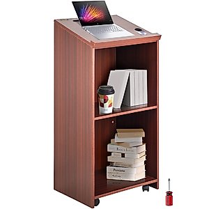 VEVOR Wood Podium, 23.6" x 47.2", Lecterns and Podiums w/ 4 Rolling Wheels, Slant Surface, Baffle Plate & Shelf, Easy Assembly Walnut Lecterns for Church, Office, School, Home