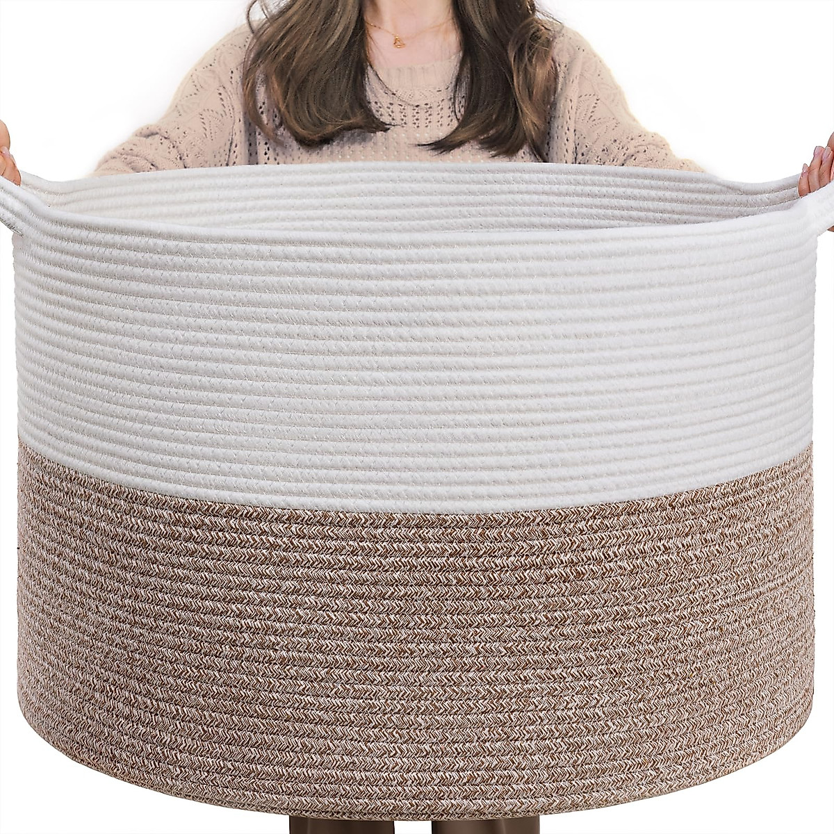 INDRESSME XXXLarge Cotton Rope Basket Woven Baby Basket set of 2