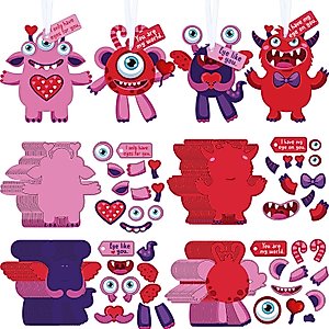 Sumind 24 Sets Valentine's Day Craft Kits for Kids, DIY Craft Ornament Valentine Class Game Activities Paper Craft Hanging Ornament for Valentines Day Decorations