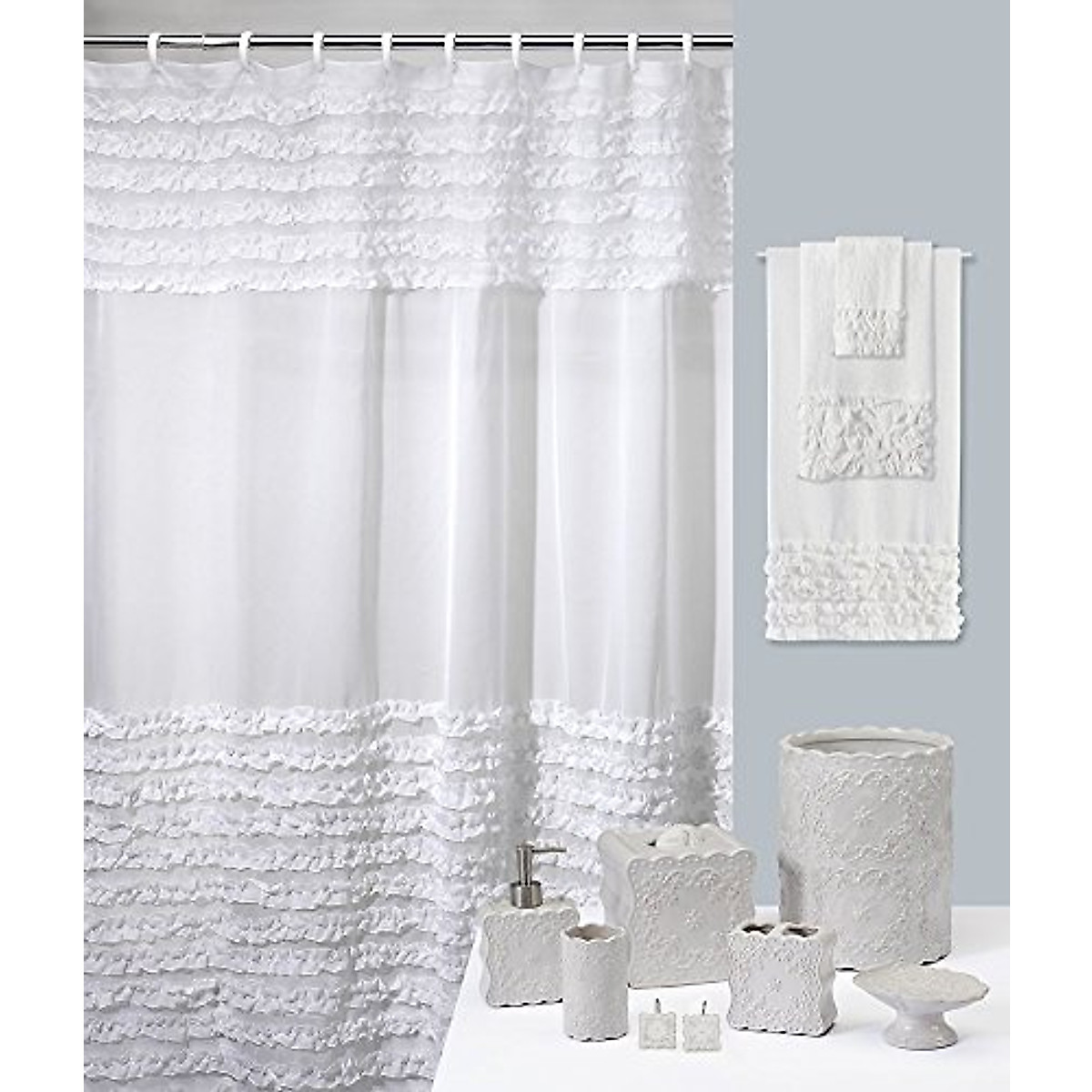 Creative Bath Products RUF54WH Ruffles Waste Basket, White