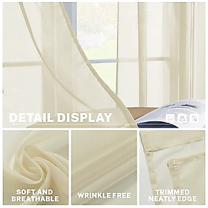 MRTREES Beige Sheer Curtains 34 x 36 inch Length Kitchen Tier Short Curtains Light Filtering Rod Pocket Voile Cafe Curtains for Kitchen Bathroom Small Half Window 2 Panels