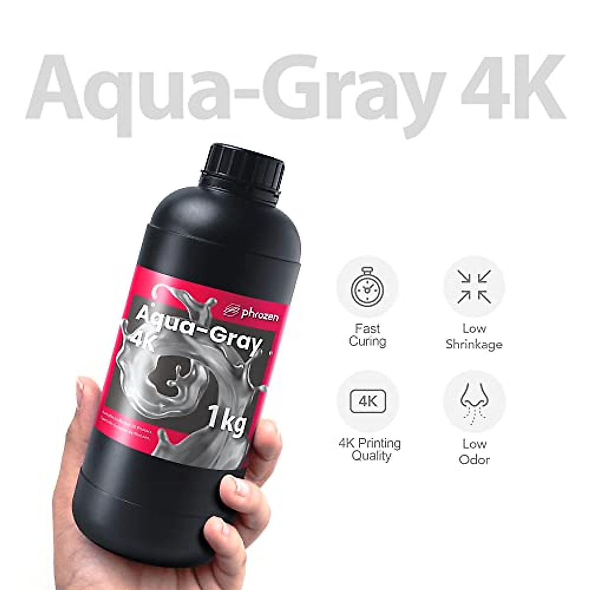 phrozen Aqua-Gray 4K Resin for High-Precision 3D Printing,405nm LCD UV-Curing Photopolymer Resin for Low Shrinkage, Great Detail, Low Odor, Non-Brittle (1KG)