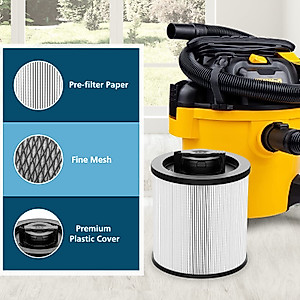 DXVC6910 Cartridge Filter Replacement for DEWALT Wet/Dry Vac Vacuum Cleaner 6-16 Gallon Filter Compatible with DeWalt DXV06P DXV09P DXV10P DXV10PL DXV10SA DXV12P DXV14P DXV16P 2 Pack