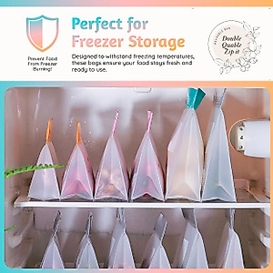 Reusable Silicone Food Storage Bags – 21-Pack Stand-Up, BPA-Free, Freezer, Dishwasher Safe & Eco-Friendly – 4 Gal, 6 L, 7 M, 3 S + Rack – Airtight Leakproof, Organization and Storage Bags (Multicolor)