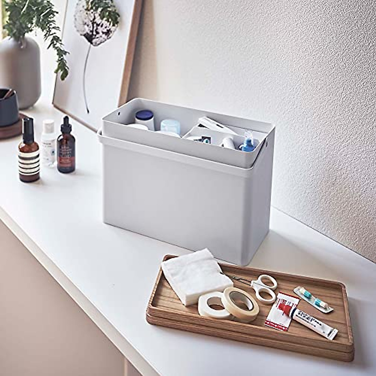 YAMAZAKI Home First Aid Box Three Tiered Medical Supplies Metal Organizer With Multicompartment Storage, Steel + Wood, Handles, Lid, No Assembly Req.