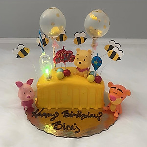 MEMOVAN Winnie The Pooh Cake Topper, Pooh Bear Cake Topper Cupcake Topper, Winnie Characters Toys Mini Figurines Collection Playset, Pooh Cake Decoration for Kids Birthday Baby Shower Party Supplies