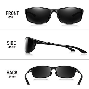 BIRCEN Polarized Mens Sunglasses: UV Protection Black Blue Shades for Men Sport Driving with Al-Mg Metal Frame