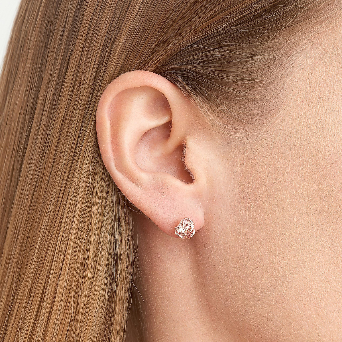 MORGAN & PAIGE 14K Rose Gold Plated 925 Sterling Silver Champagne Cubic Zirconia Flower Basket Style Stud Earrings