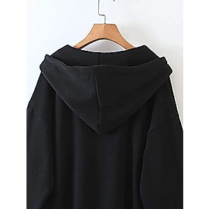 Meladyan Women Oversized Solid Zip Up Hoodie Drawstring Hooded Long Sleeve Fleece Vintage Sweatshirts Jackets Pockets 90s Black