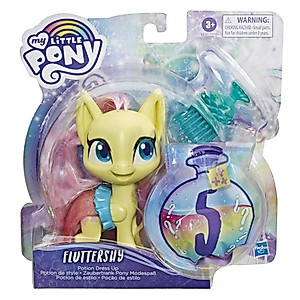 My Little Pony Fluttershy Potion Dress Up Figure - 5-Inch Yellow Pony Toy with Dress-Up Fashion Accessories, Brushable Hair and Comb