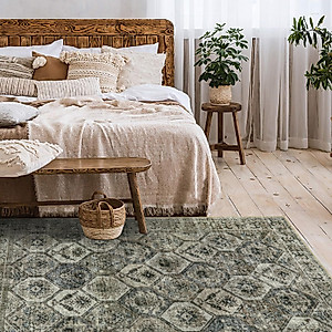 Lahome 5x7 Area Rugs 5 x 7 Dining Room Rugs for Under Table Large Washable Dining Room Rug,Moroccan Trellis Non Slip Non Shedding Indoor Carpet for Living Room Bedroom,Antique/Moss