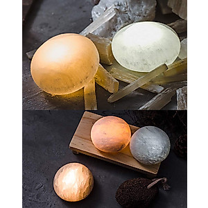 MIYA LIFE USB Rechargable Tap Lights, Hand Carved from Natural Selenite Stone, with LED Dimmer Switch (White/Warm/Yellow), Decoration for Cabinets/Closets/Bedroom Lights (Selenite Lights)