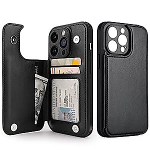 Cardpakee Phone Case for iPhone 14 Pro Case with Card Holder, Fine Hole Camera for iPhone 14 Pro Case Wallet, Leather Wallet Phone Case for iPhone 14 Pro Wallet Case for Women Men 6.1 Inch Black