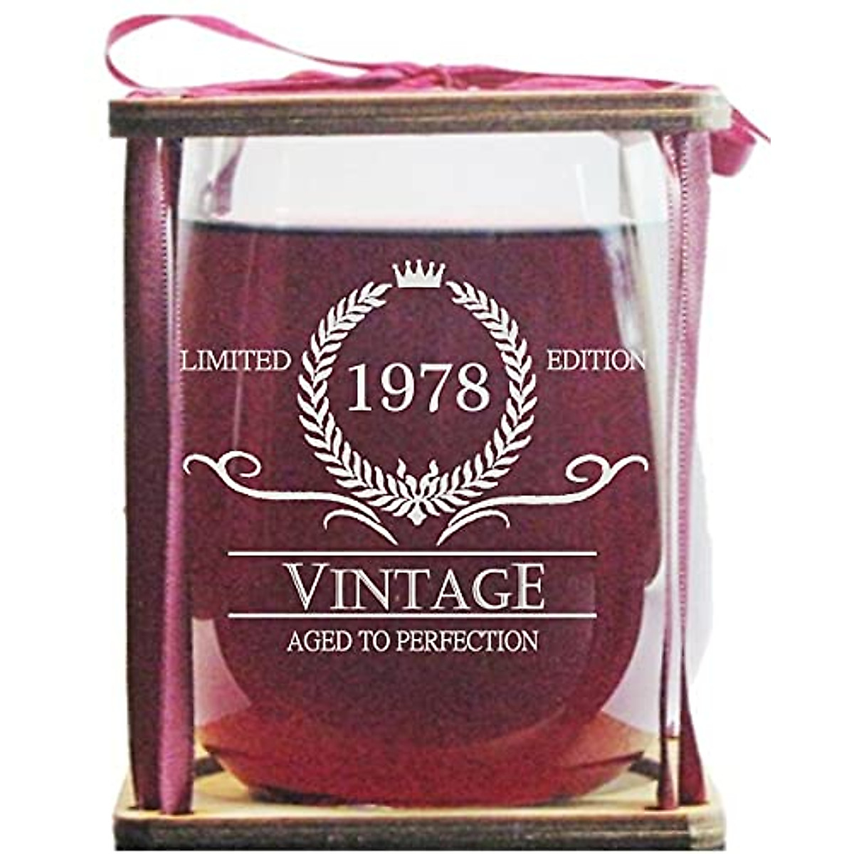 Vintage 1978 Limited Edition - Aged To Perfection Stemless Wine Glass and Presentation Packaging