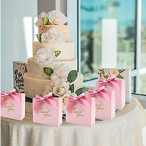 Pink Gift Bags 25Pack Extra Small Thank You Paper Gift Bags with Bow Ribbon, 4.5x1.7x3.9 Mini Party Favor Treat Boxes for Wedding, Baby Shower, bridal, Holiday Gifts Bulk