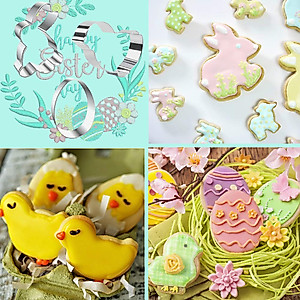 Cookie Cutters, 6 Pcs Easter Cookie Cutter Set, Egg, Bunny, Rabbit, Butterfly, Carrot, Chick Stainless Steel Biscuit Cutters for Easter Biscuits