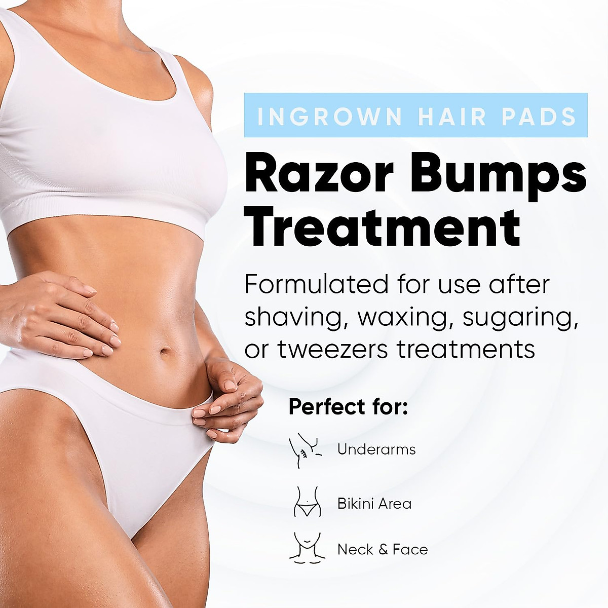 Ingrown Hair Pads Razor Bump Stopper Eliminate Ingrown Hair Strawberry Legs Butt Acne Soothe Bumps Scars Irritation Rashes Shaving Remedy Gentle Exfoliating Treatment Wipes After Shave Bikini Bump