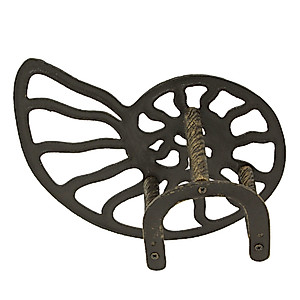 12-Inch Bronze Finish Cast Iron Nautilus Seashell Decorative Hose Holder: Wall-Mounted Outdoor Nautical Décor for Stylish and Functional Garden Organization