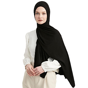 Modefa Women's Turkish Islamic Premium Jersey Hijab Shawl Wrap Scarf (Black)