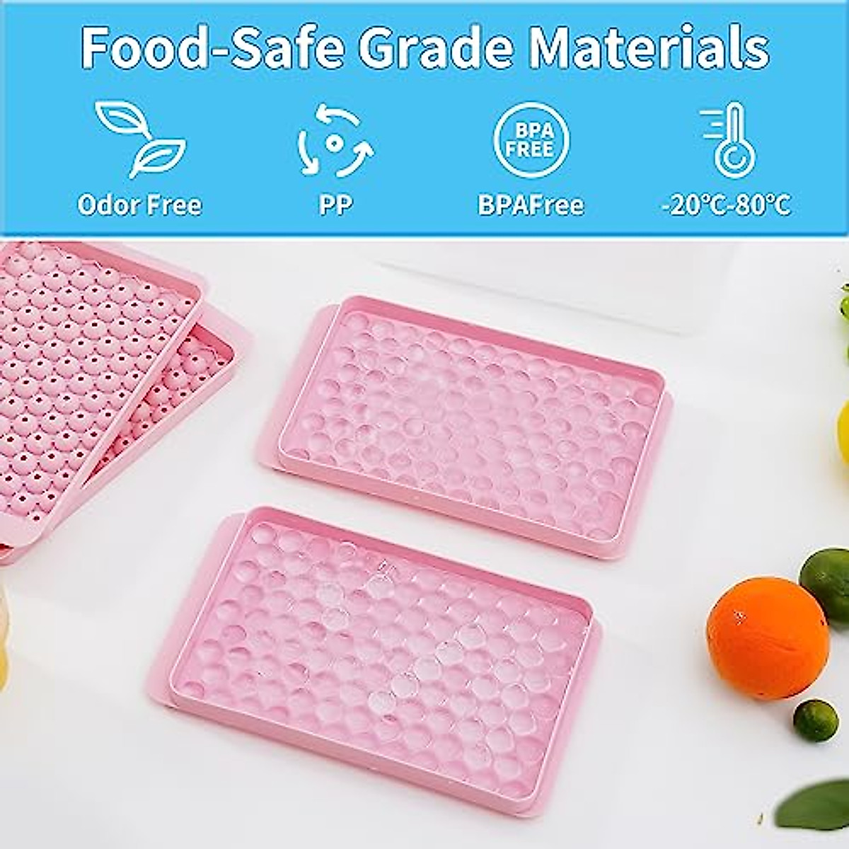 4 Pack Mini Round Ice Cube Tray, Ice Ball Maker Mold for Freezer with Container, Sphere Ice Cube Tray Making 99pcs Circle Ice Chilling Cocktail Whiskey Tea Coffee - Pink