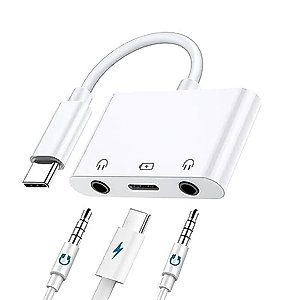 USB C to 3.5mm Headphone Splitter and Charger Adapter 3 in 1 USB C to Dual Earphone Jack with PD 60W Fast Charging Dongle Compatible with iPhone 15, iPad Pro, Samsung, Google Pixel