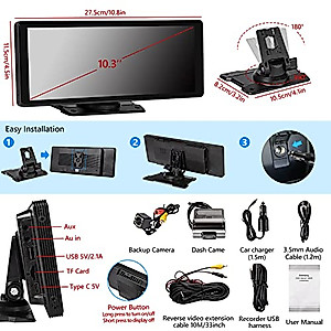 ACTASIAN Portable Car Stereo with HD Dash Camera, Wireless Apple Carplay & Android Auto Car Radio with Backup Camer Blutooth