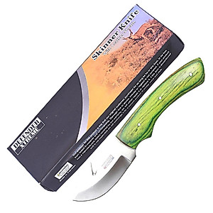 DEFENDER XTREME 8" Green Wood Handle Stainless Steel Hook Blade Hunting Knife With Sheath