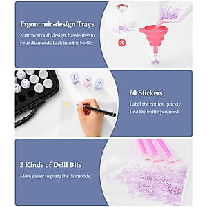 Dadanism Diamond Painting Storage Containers, 60 Slots Diamond Embroidery Accessories, Shockproof Jewelry Beads Organizer Tools Kit, Diamond Art Craft Accessories and Tools Carrying Case, Night Blue