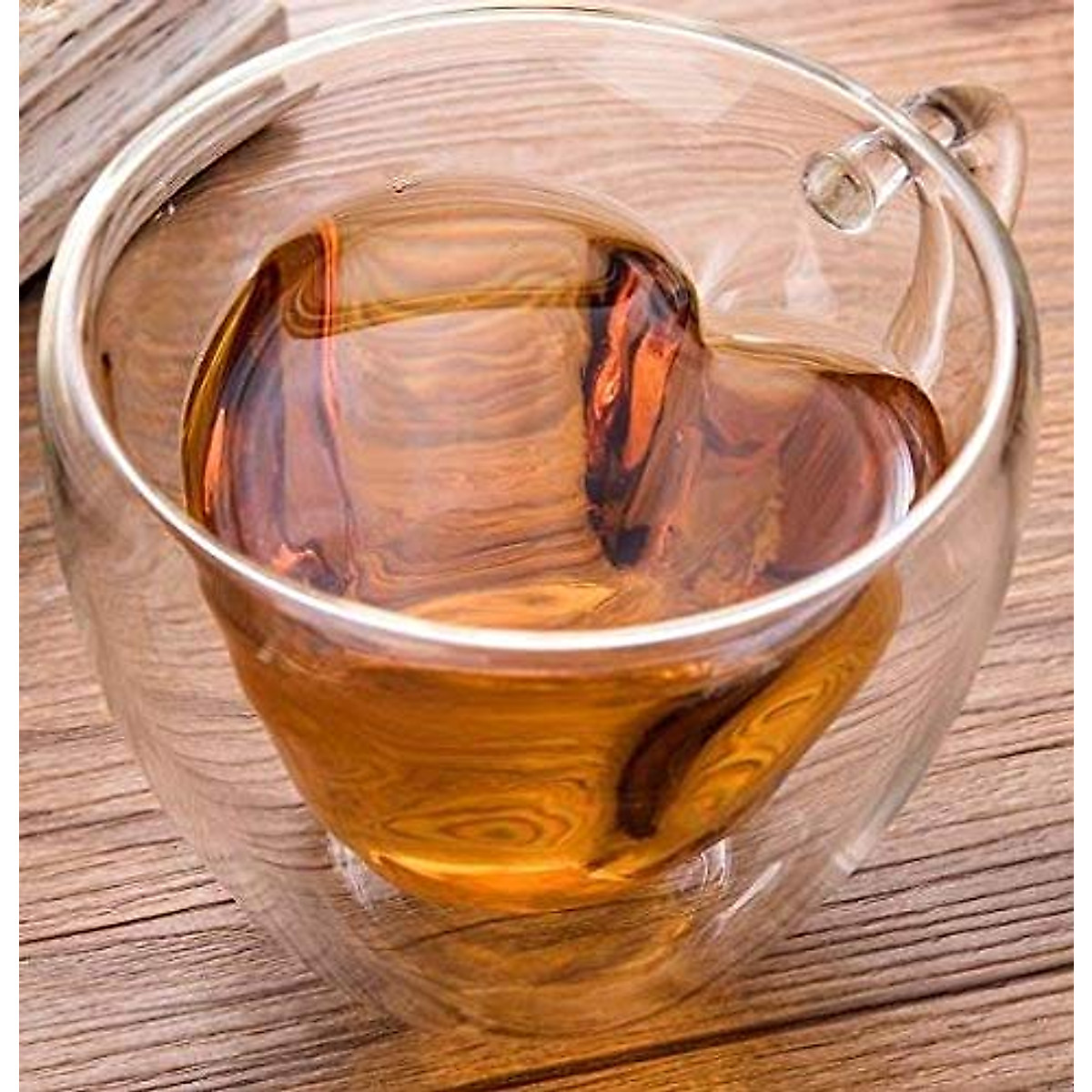 ECO NAVA Set of 2 Pack Creative Heart Shape Design Double-Layer Transparent Double Wall Drinking Glass Cup Mug (7 oz, 180 ml) for Coffee, Tea
