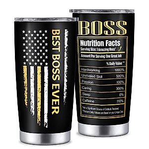 YILOWEMY Boss Gifts for Men, 20oz Insulated Tumbler Boss Day Gifts for Men, Best Boss Ever Gifts for Male Boss Christmas Birthday Appreciation Gifts, Boss Gifts Ideas Mug