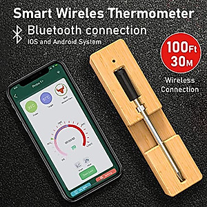 Kt Thermo Digital Meat Cooking Thermometer with 195ft Bluetooth Wireless Range/Mobile Phone Connection/Smart APP/for Cooking and Grilling/Probe Type