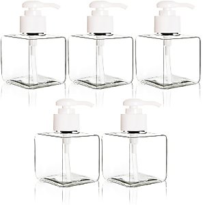 Youngever 5 Pack Clear Plastic Square Pump Bottles, Refillable Plastic Pump Bottles for Dispensing Lotions, Shampoos (8 Ounce)