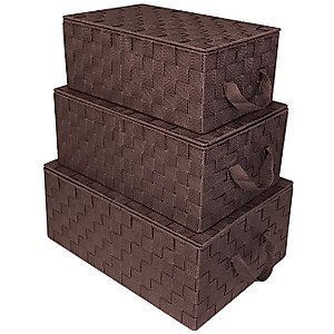 Sorbus Set of 3 Storage Baskets for Organizing with Lid, Mesh Hand-Woven Design, Linen Closet Organizers and Storage, Organizer Storage Baskets for Shelves, Variety Pack Organizers and Storage