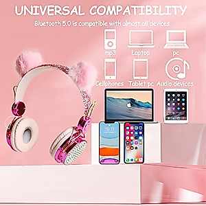 SVYHUOK Unicorn Kids Bluetooth Headphones for Girls, Wireless Headset with Microphone for Teens, Safe Volume Limited 85db POM Cat Ear Over-Ear HD with Mic for School/Tablet/Birthday Xmas Gift