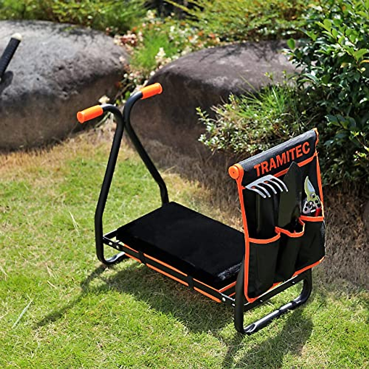 TRAMITEC Garden Kneeler and Seat: Foldable Garden Stool. Garden Kneeler Bench Includes 1pc of Widen Kneeling pad & 1pc of Extra Super Soft Knee Cushion. Heavy Duty Garden Seat Stools as a Great Gift