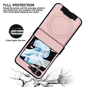 Woluki for Galaxy Z Flip 5 Case with Hinge Protection, Compatible with MagSafe, Built-in Invisible Stand Military Drop Shockproof Luxury Leather Phone Cover for Samsung Galaxy Z Flip5 5g 2023 (Pink)