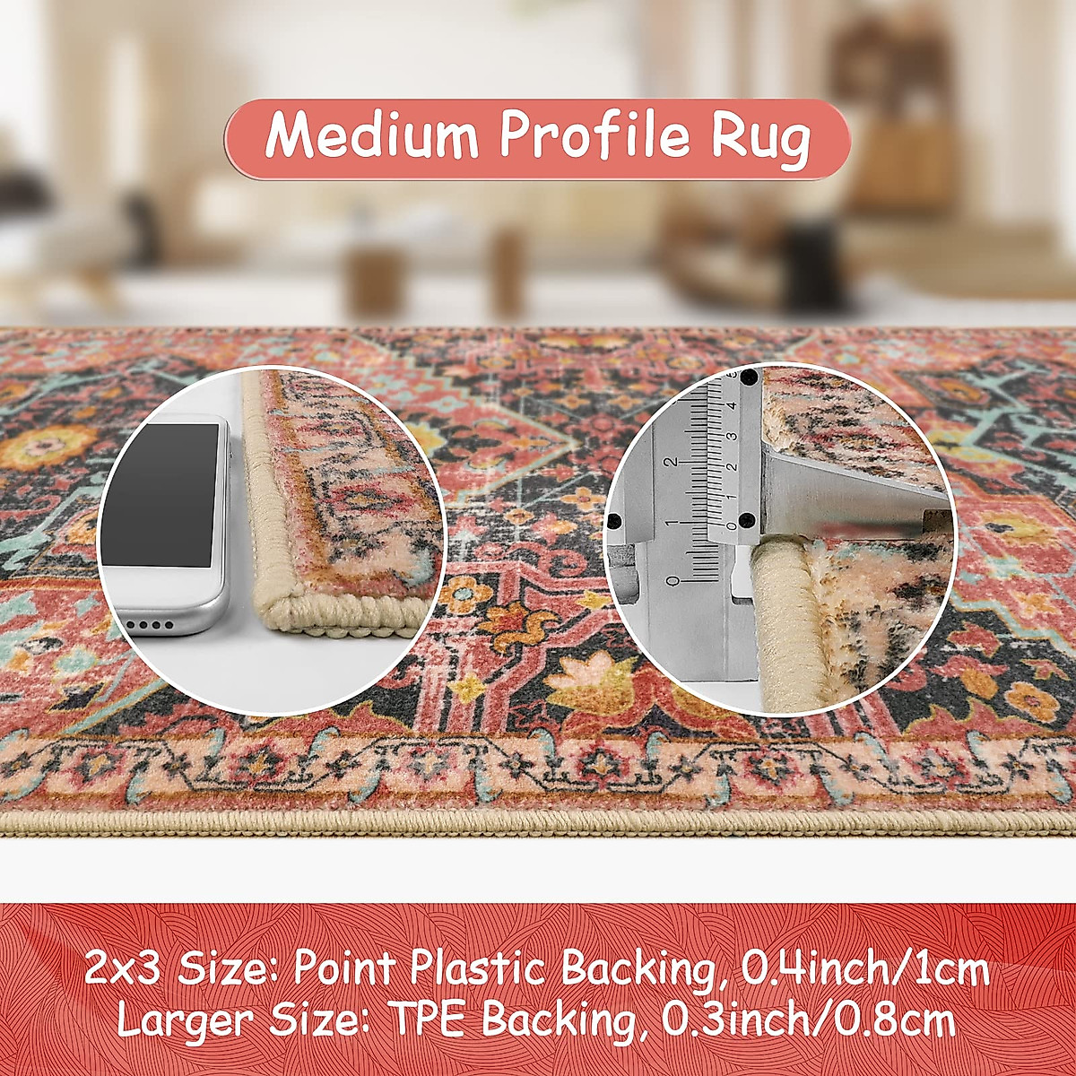 Lahome Washable Hot Pink Kitchen Rugs 2x3 Small Entryway Rug, Bathroom Rugs Non Slip, Bohemian Floral Soft Rubber Backing Low-Pile Indoor Printed Throw Floor Carpet for Bedside Laundry Door