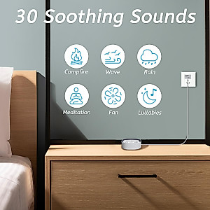 iEasy Sleep White Noise Sound Machines with 30 Soothing Sounds 3.5 mm Headphone Jack 5 Timer Settings 32 Precise Volume Memory Function Compact Design Ideal Gift