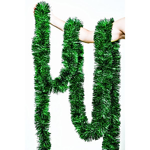 Tinsel Garland 25 ft, Perfect for Memorial Day, 4th of July, Christmas, New Year's Eve Celebration, Wedding, Birthdays, Festivities, Special Events, Decorative Accents-1 Green, 25ft Long