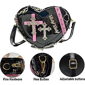 Gothic Heart-shaped Zip Chain Crossbody Bag Kawaii Wallet Y2k Shoulder Bag Y2k Fashion Y2k Purse (Black)