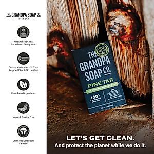Pine Tar Bar Soap by The Grandpa Soap Company | The Original Wonder Soap |Vegan, 3-in-1 Cleanser, Deodorizer & Moisturizer | 3.25 Oz. Each â€“ 2 Pack