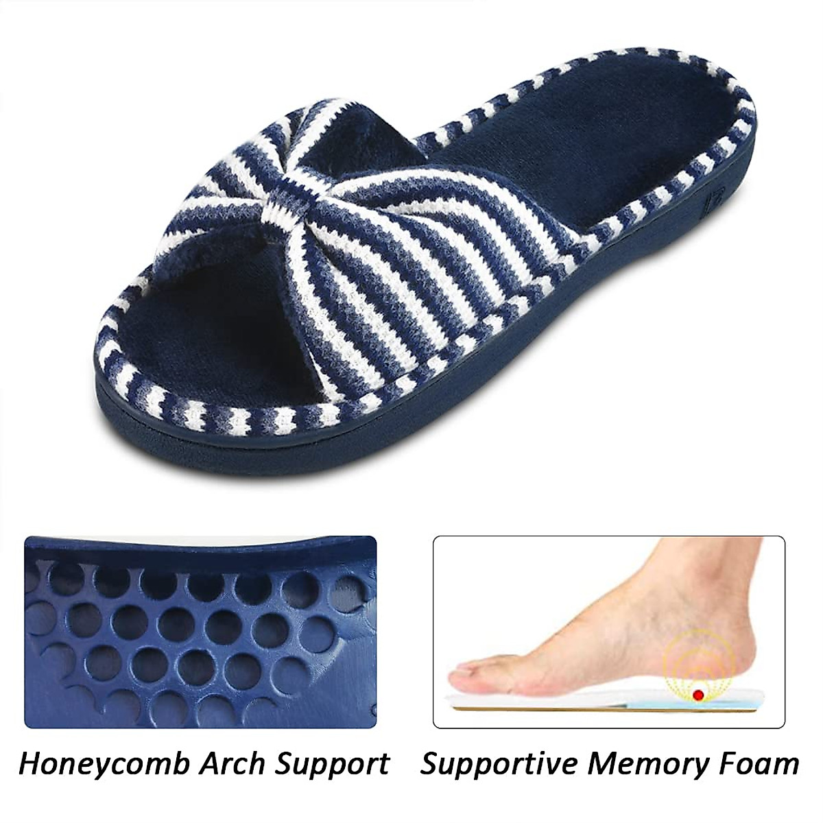 DL Women's Memory Foam Open Toe Slide Slippers with Cute Bow and Cozy Terry Lining, Slip-on House Shoes Spa Mules Sandals with Indoor Outdoor Rubber Sole, pink, 11-12