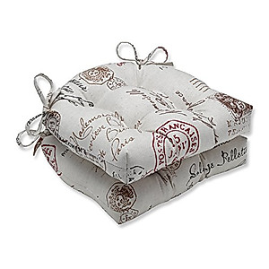 Pillow Perfect French Postale Reversible Chair Pad, Set of 2,Red