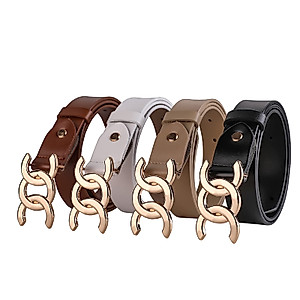 MoYoTo Women’s 2.8cm Wide Leather Belt Fashion Gold Buckle Belts for Jeans Dresses Ladies Waist Belt (Suit Waistline 31″-38″,White)