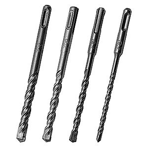 LDEXIN 4 Pcs SDS Rotary Hammer Drill Bit Set, SDS Plus Hammer Drill Bits for Concrete Masonry Wall - 1/4", 5/16", 3/8", 1/2" Diameter