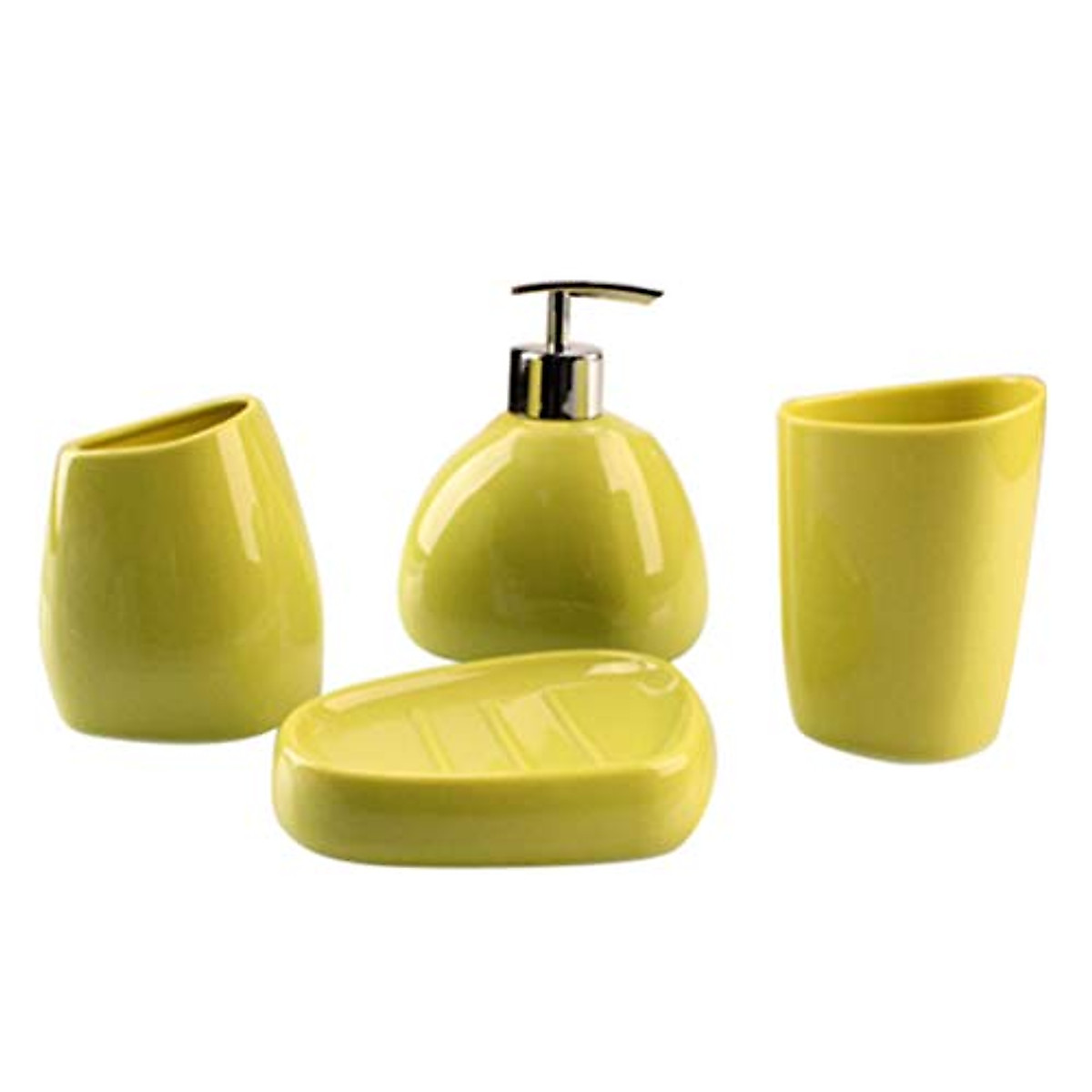 Beavorty Bathroom Accessories Set 4Pcs Acrylic Soap Dish Toothbrush Holder Tumbler Lotion Shampoo Dispenser for Farmhouse Bathroom Decor Green