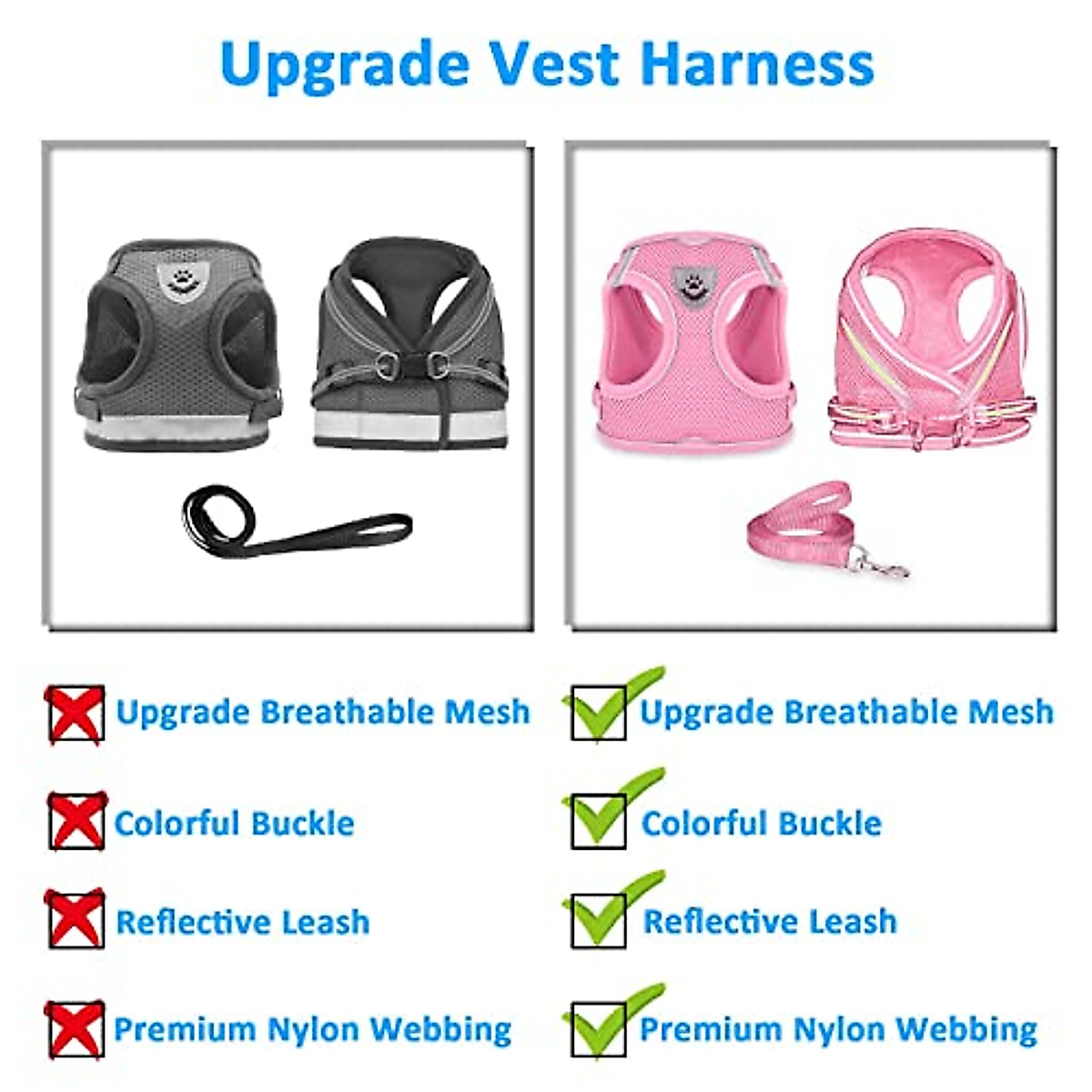 Dog Harness and Leash Set for Walking, Escape Proof Vest Harness with Soft Mesh, Adjustable Velcro, Reflective Strips for Kitten Cats and Puppy Dogs