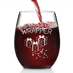 Futtumy Christmas Themed Stemless Wine Glass Set of 4, Funny Wine Gift for Men Women Family Friend Coworker, Christmas Gift Gag Gift White Elephant Gift Exchange Gift, 15oz